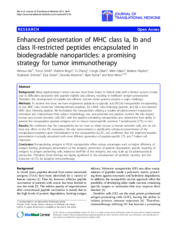 (PDF) Enhanced presentation of MHC class Ia, Ib and class II-restricted ...