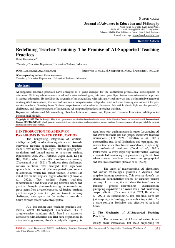 (PDF) Redefining Teacher Training: The Promise of AI-Supported Teaching ...