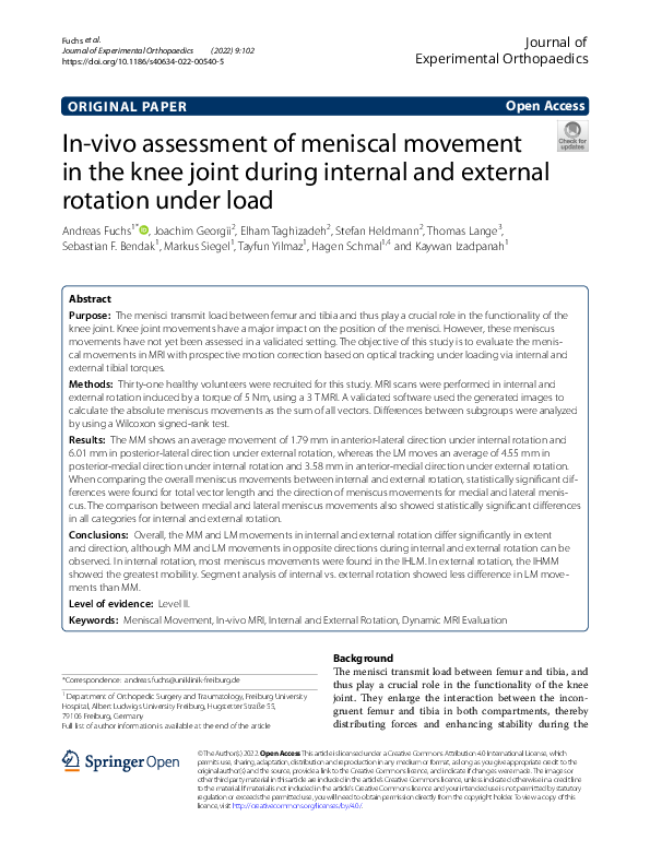 (PDF) In-vivo assessment of meniscal movement in the knee joint during ...