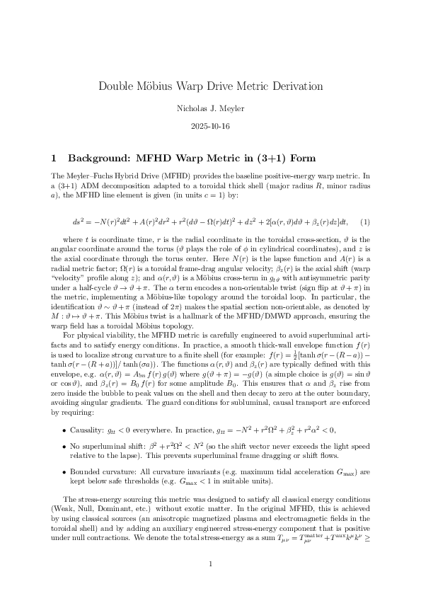 (PDF) Double Möbius Warp Drive Metric Derivation