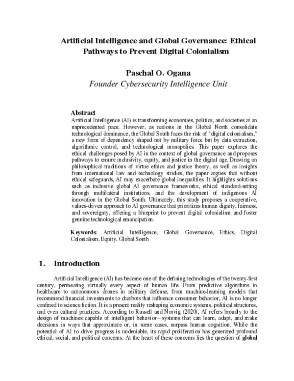 (PDF) Artificial Intelligence and Global Governance: Ethical Pathways ...