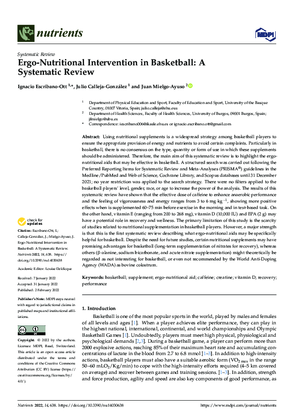 (PDF) Ergo-Nutritional Intervention in Basketball: A Systematic Review