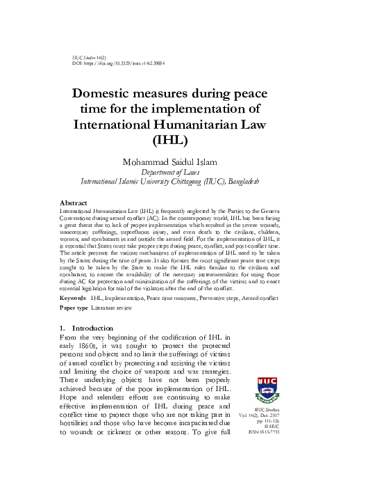 (PDF) Domestic measures during peace time for the implementation of ...