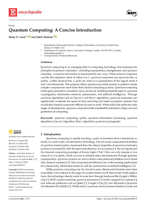 (PDF) Quantum Computing: A Concise Introduction