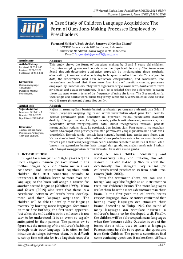 (PDF) A Case Study of Children Language Acquisition: The Form of ...