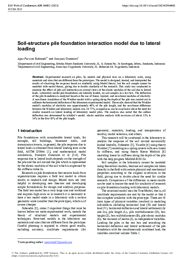 (PDF) Soil-structure pile foundation interaction model due to lateral ...
