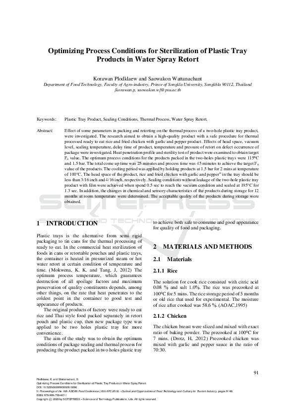 (PDF) Optimizing Process Conditions for Sterilization of Plastic Tray ...