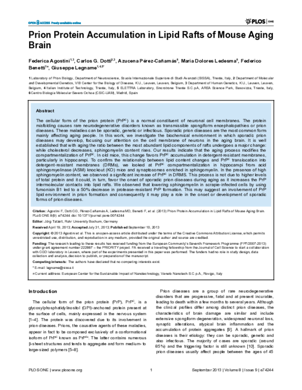 (PDF) Prion Protein Accumulation in Lipid Rafts of Mouse Aging Brain
