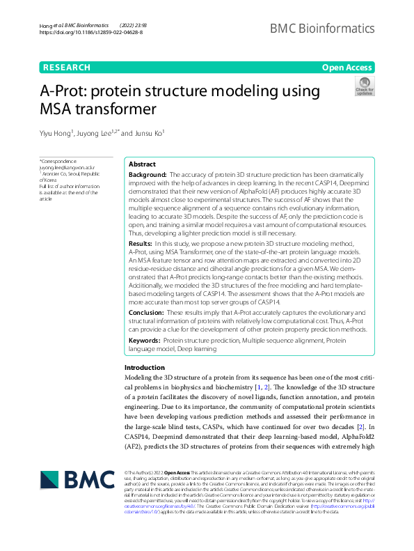 (PDF) A-Prot: Protein structure modeling using MSA transformer