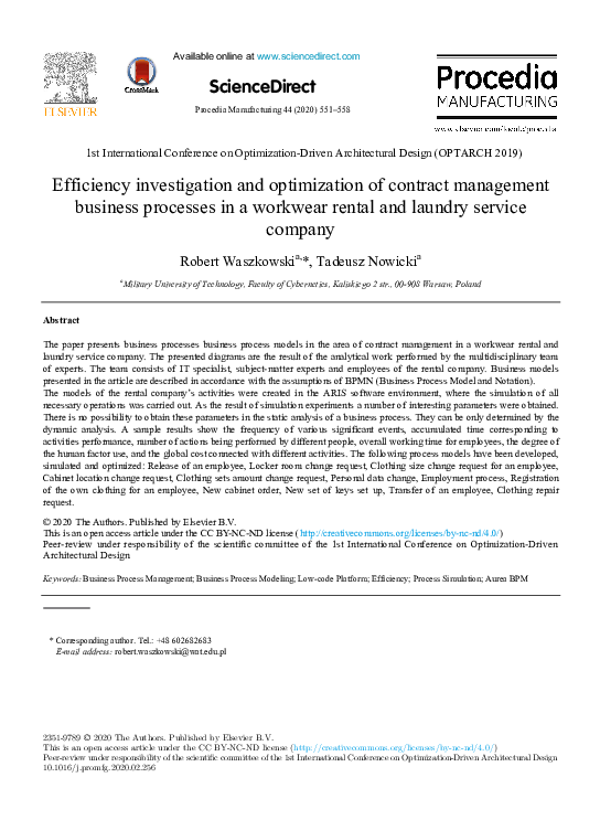 (PDF) Efficiency investigation and optimization of contract management business processes in a ...