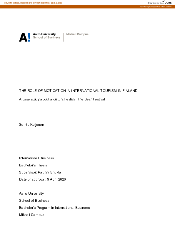 (PDF) The role of motivation in international tourism in Finland: A ...