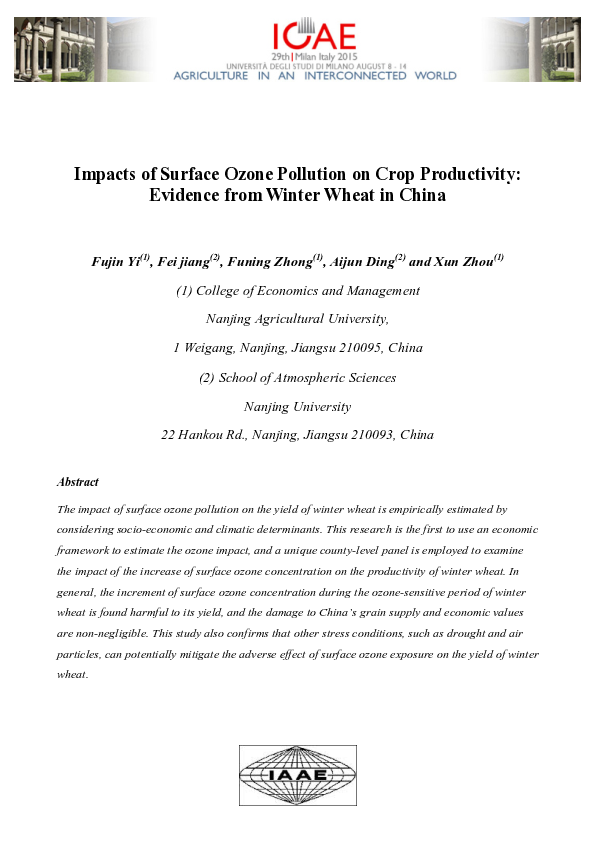 (PDF) Impacts of Surface Ozone Pollution on Crop Productivity: Evidence ...