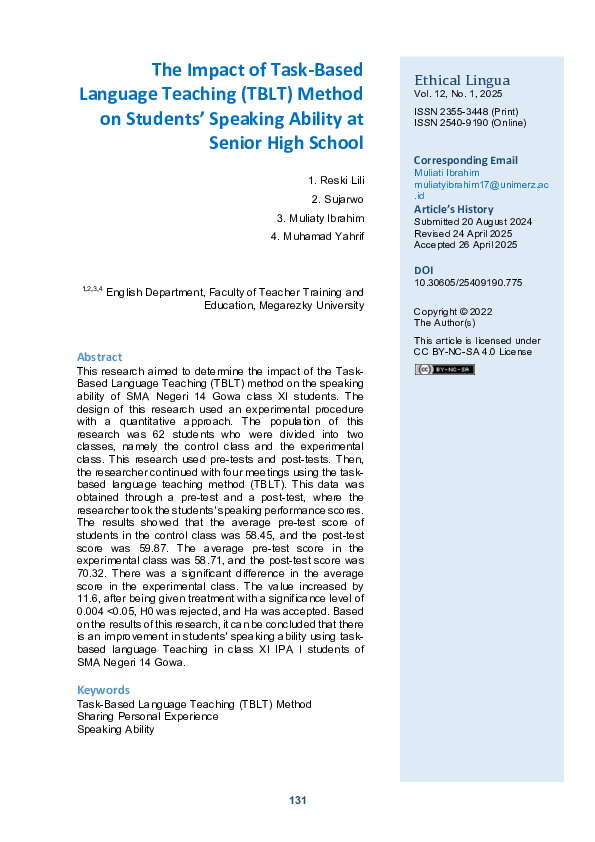 (PDF) The Impact of Task-Based Language Teaching (TBLT) Method on ...