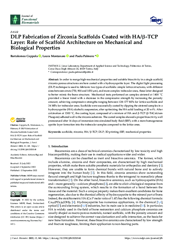 (PDF) DLP Fabrication of Zirconia Scaffolds Coated with HA/β-TCP Layer ...