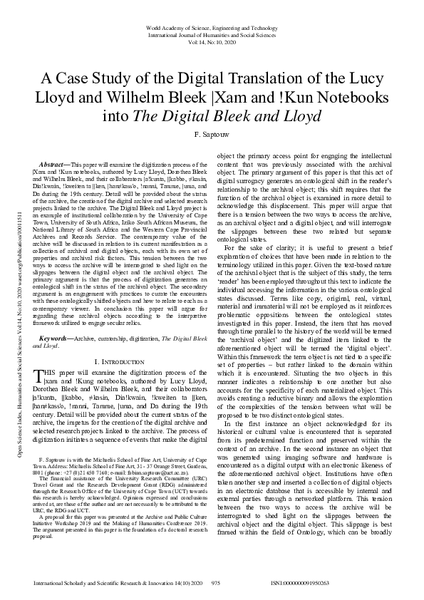 (PDF) A Case Study of the Digital Translation of the Lucy Lloyd and ...