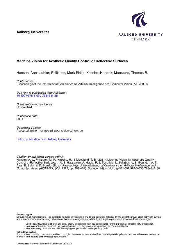 (PDF) Machine Vision for Aesthetic Quality Control of Reflective Surfaces