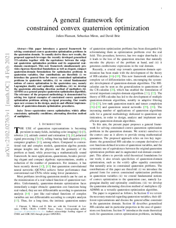 (PDF) A General Framework for Constrained Convex Quaternion Optimization