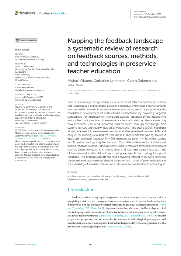 (PDF) Mapping the feedback landscape: a systematic review of research ...