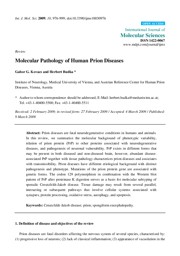 (PDF) Molecular pathology of human prion diseases