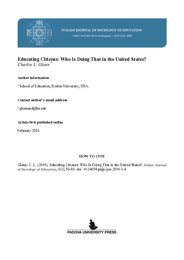 (PDF) Educating Citizens: Who Is Doing That in the United States?