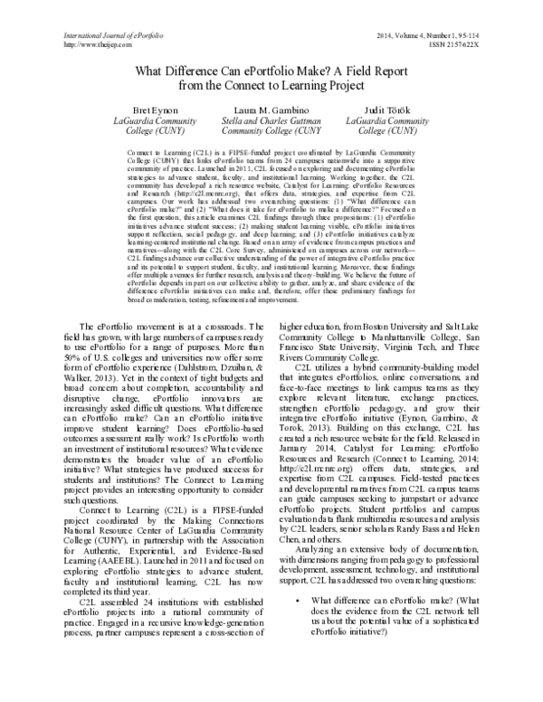 (PDF) What Difference Can ePortfolio Make? A Field Report from the ...