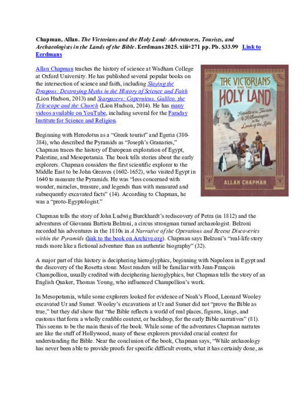 (PDF) Allan Chapman, The Victorians and the Holy Land: Adventurers ...