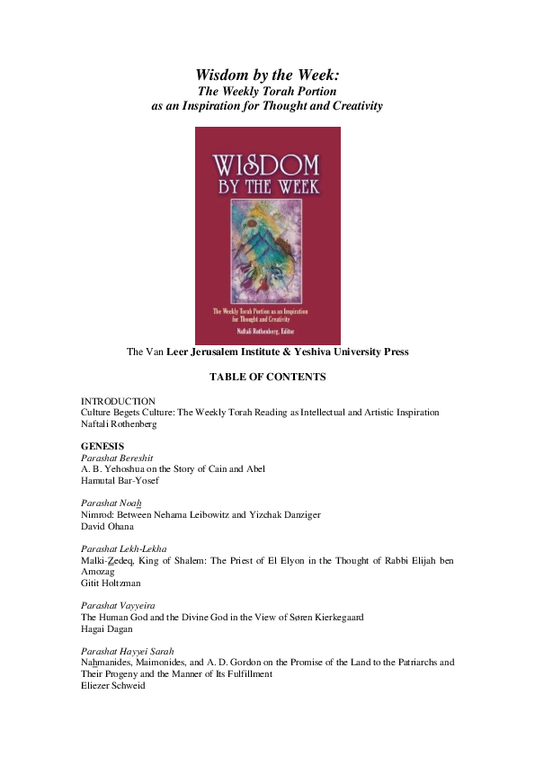 (PDF) CULTURE CREATES CULTURE: THE WEEKLY TORAH READING AS INTELLECTUAL ...
