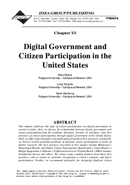 (PDF) Digital Government and Citizen Participation in the United States
