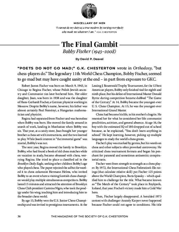 (PDF) The Final Gambit: Bobby Fischer (1943-2008)