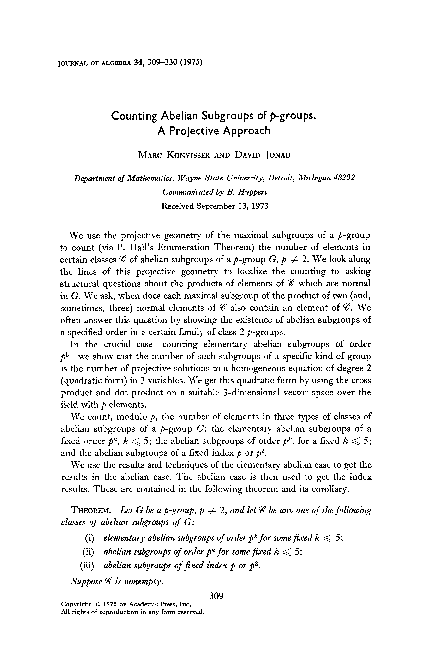 (PDF) Counting abelian subgroups of p-groups. A projective approach