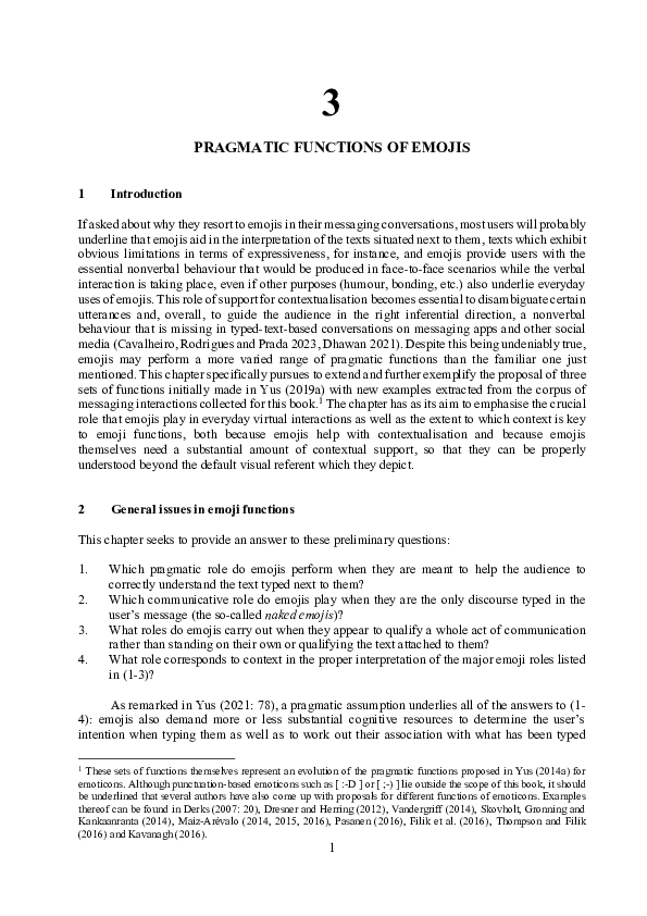 (PDF) Chapter 3: Pragmatic functions of emojis