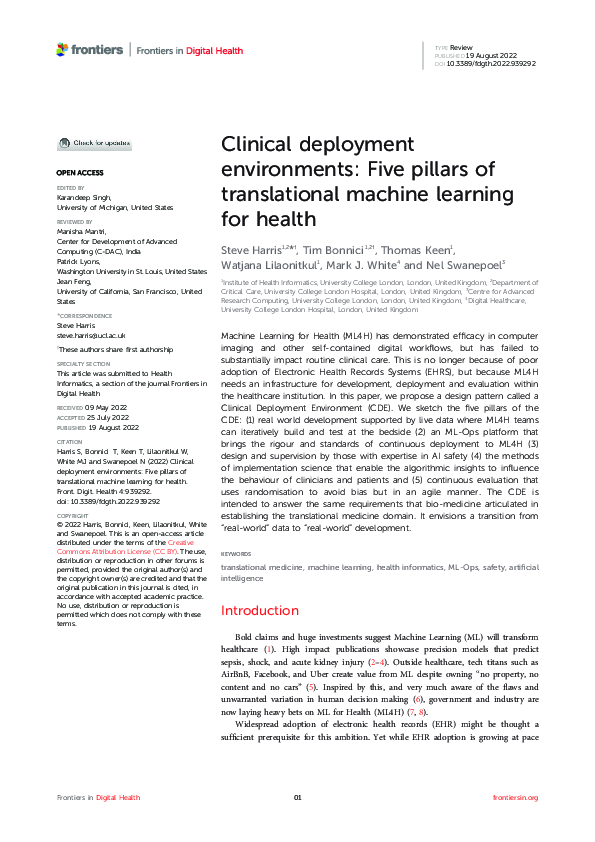 (PDF) Clinical deployment environments: Five pillars of translational ...