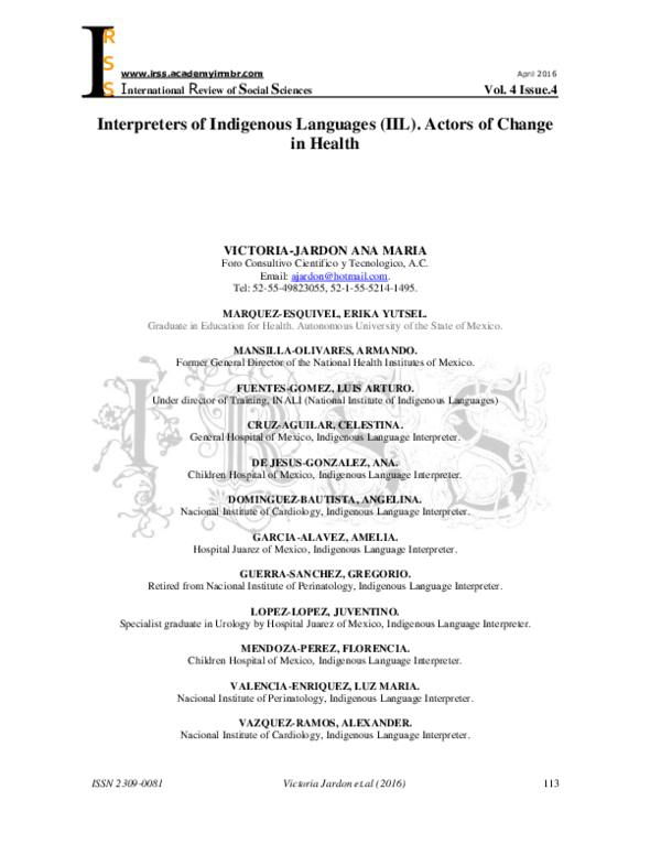 (PDF) R S S Interpreters of Indigenous Languages (IIL). Actors of ...