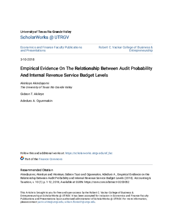 (PDF) Empirical Evidence on the Relationship between Audit Probability ...