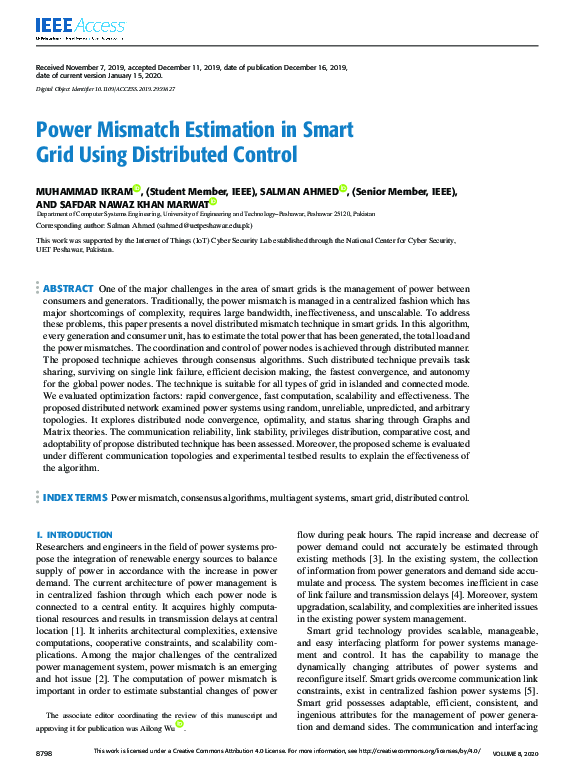 (PDF) Power Mismatch Estimation in Smart Grid Using Distributed Control