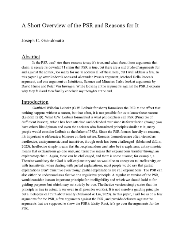 (PDF) A Short Overview of the PSR and Reasons for It