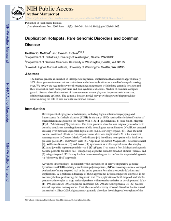 (PDF) Duplication hotspots, rare genomic disorders, and common disease