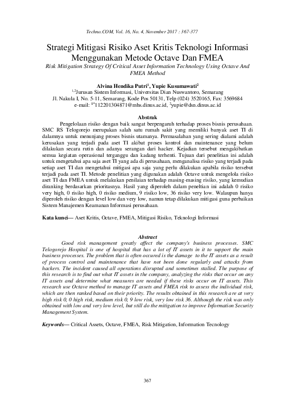 (PDF) Strategi Mitigasi Risiko Aset Kritis Teknologi Informasi ...