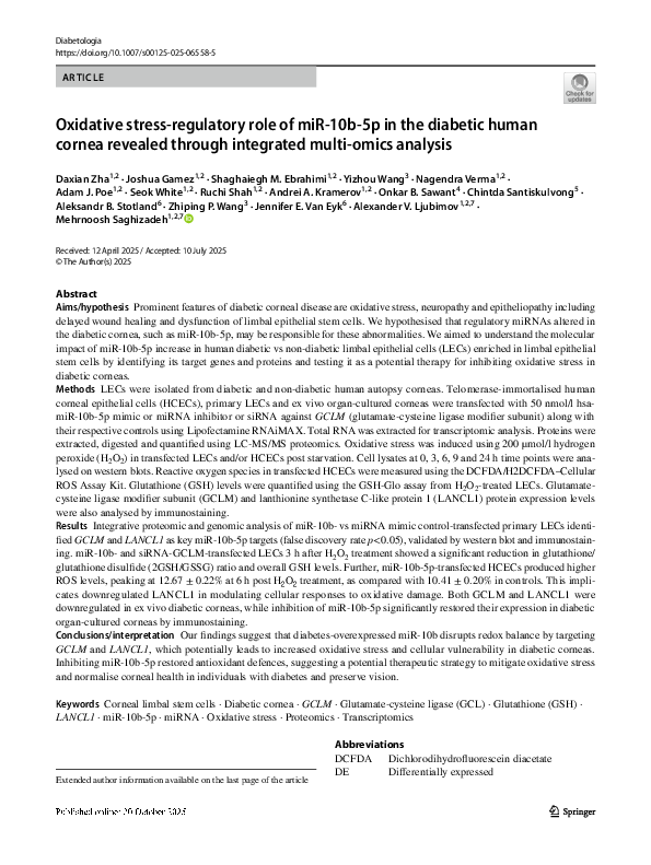 (PDF) Oxidative stress-regulatory role of miR-10b-5p in the diabetic ...