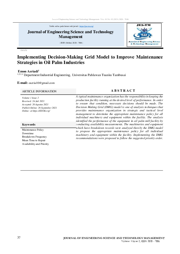 (PDF) Implementing Decision-Making Grid Model to Improve Maintenance ...