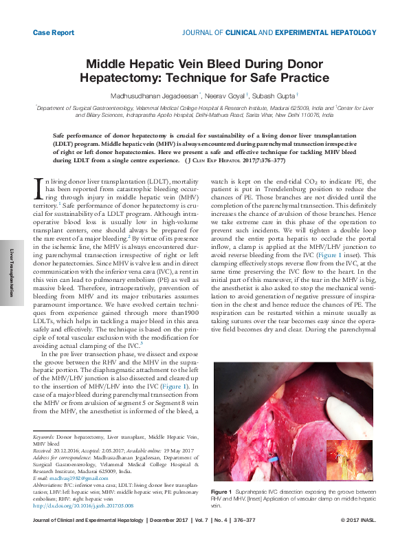 (PDF) Middle Hepatic Vein Bleed During Donor Hepatectomy: Technique for ...