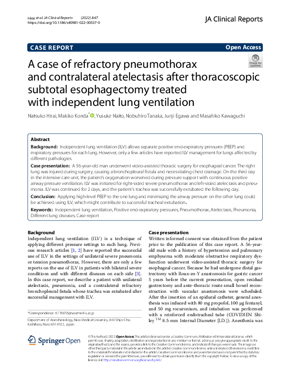 (PDF) A case of refractory pneumothorax and contralateral atelectasis ...