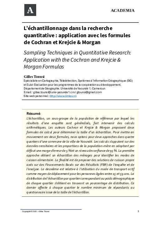 (PDF) L'échantillonnage dans la recherche quantitative : application ...