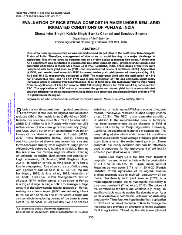 (PDF) Evaluation of Rice Straw Compost in Maize under Semi-Arid ...