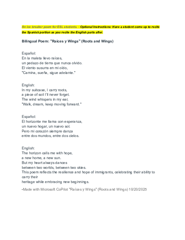 (PDF) Bilingual Poem Raices y Wings Roots and Wings