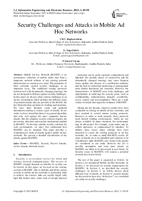 (PDF) Security Challenges and Attacks in Mobile Ad Hoc Networks