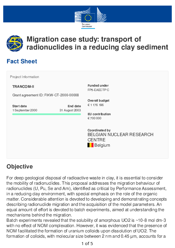 (PDF) Migration case study: Transport of radionuclides in a reducing ...