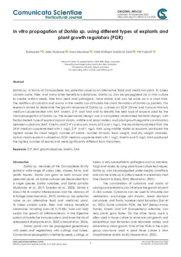 (PDF) In vitro propagation of Dahlia sp. using different types of ...