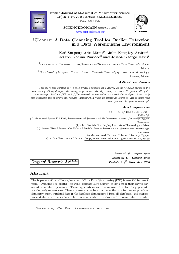 (PDF) iCleaner: A Data Cleansing Tool for Outlier Detection in a Data ...