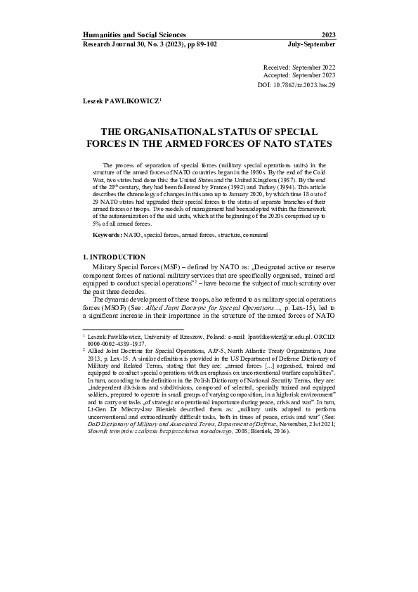 (PDF) The Organisational Status of Special Forces in the Armed Forces ...